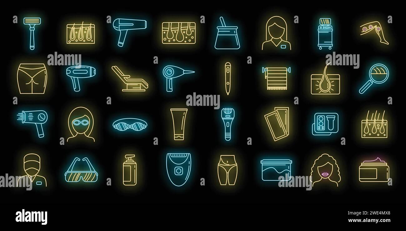 Modern laser hair removal icons set. Outline set of modern laser hair ...