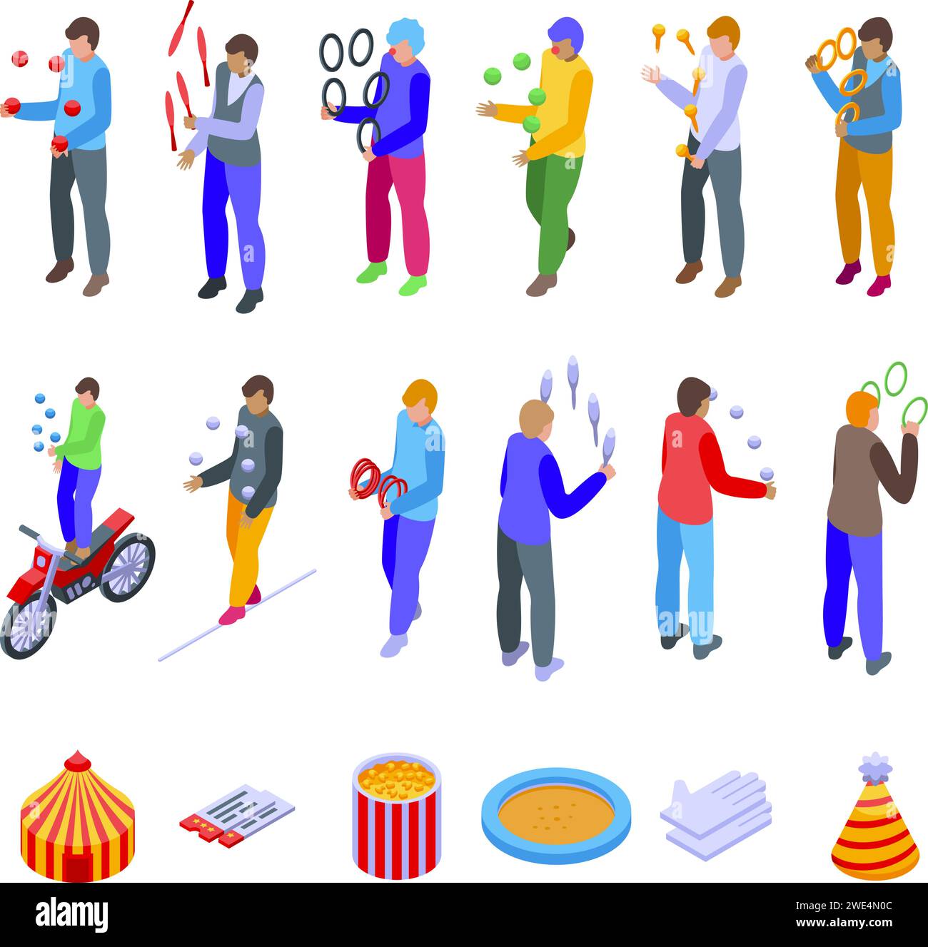 Juggler icons set isometric vector. Perform circus. Trick artist ring ...