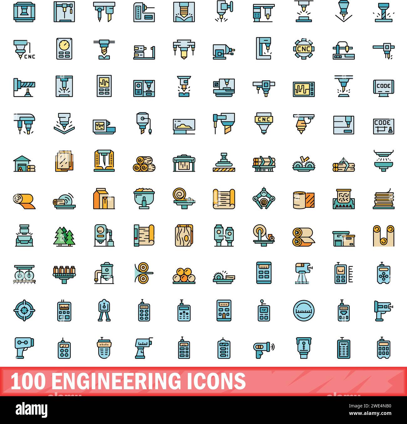 100 engineering icons set. Color line set of engineering vector icons ...