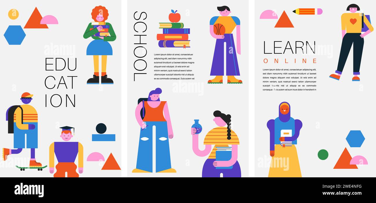 Collection of Education, Students, Teenagers geometric characters ...
