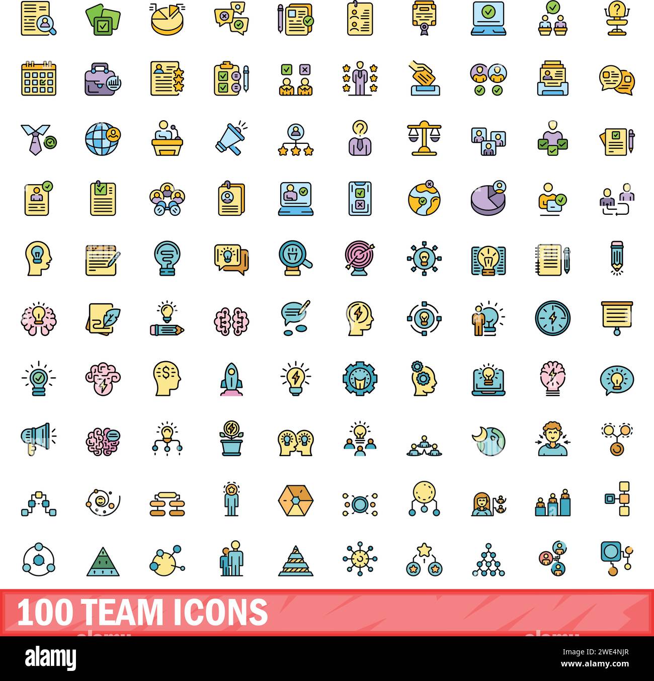 100 team icons set. Color line set of team vector icons thin line color ...
