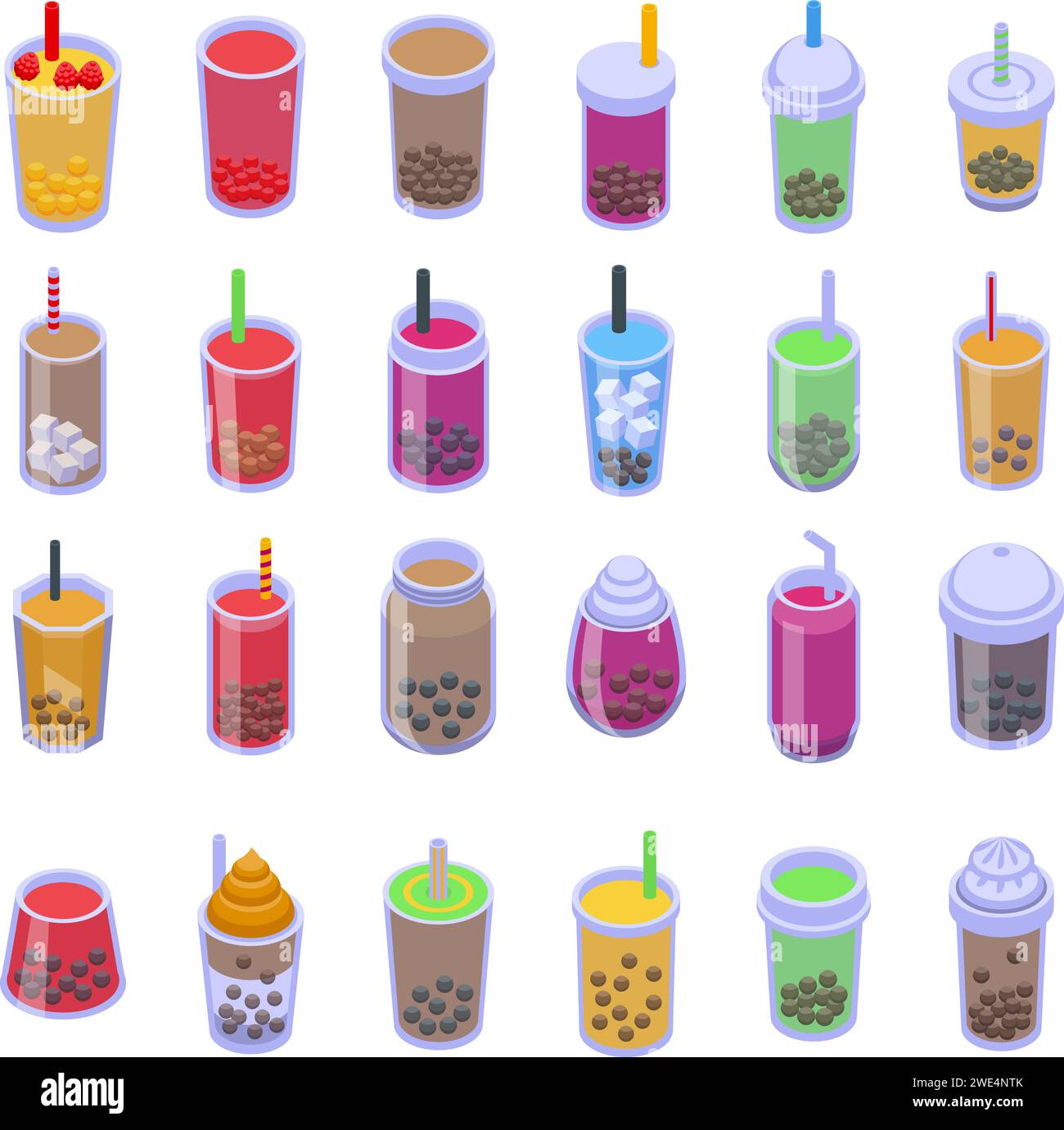Boba icons set isometric vector. Bubble cup. Drink fruit berry Stock ...