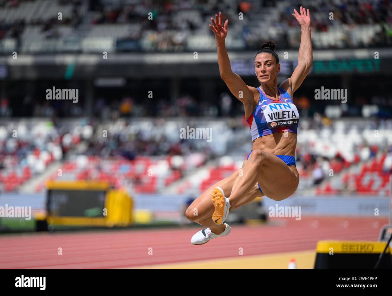 Ivana Vuleta participating in the long jump at the World Athletics ...