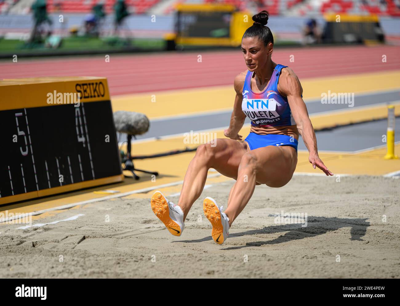 Ivana Vuleta participating in the long jump at the World Athletics ...