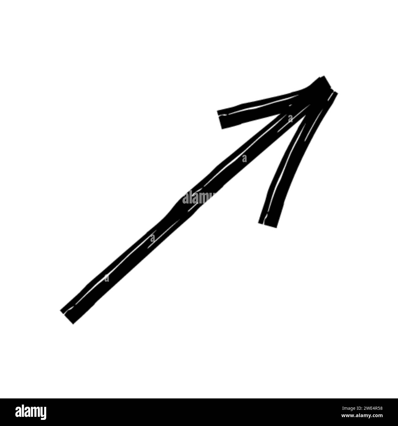 Hand drawn crayon chalk charcoal line arrow. curvy and wavy arrow ...