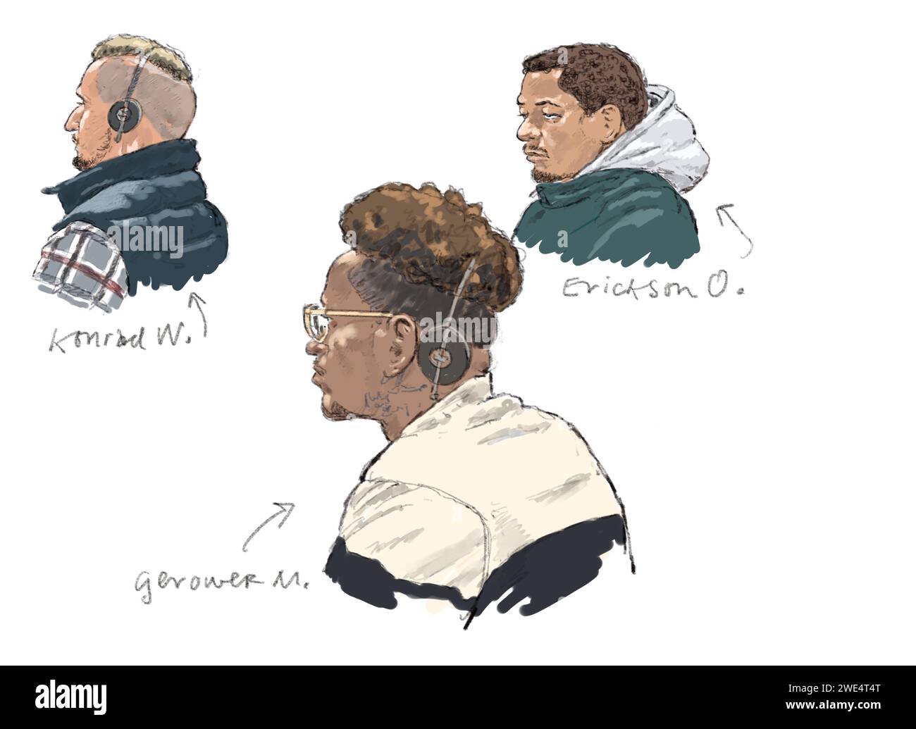 AMSTERDAM - Court drawing of three of the nine suspects (L-R Konrad W ...