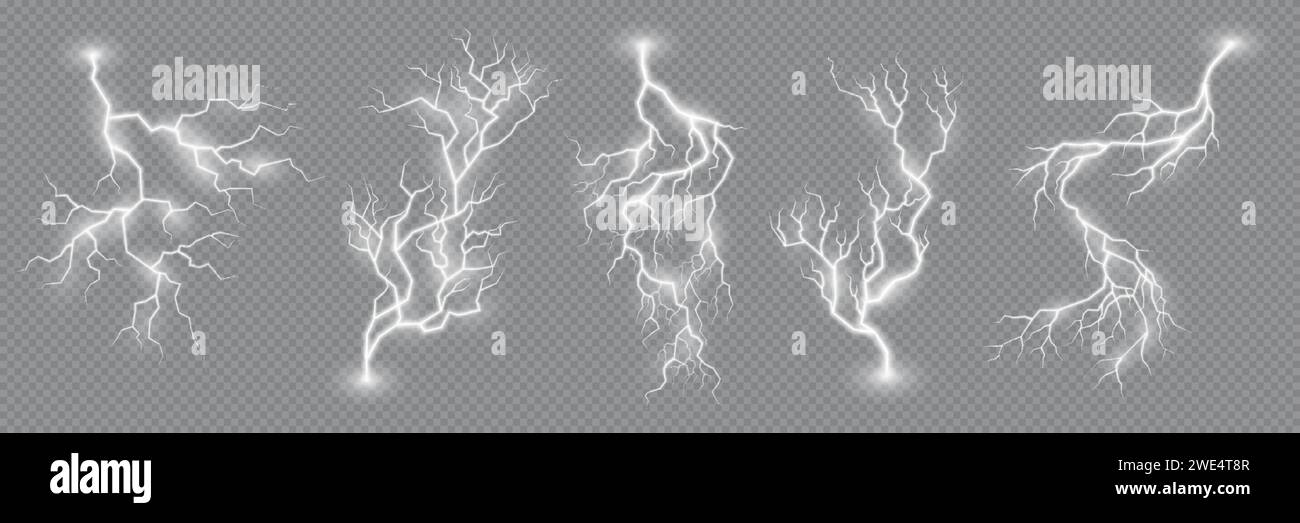 Lightning effect. Thunderstorm flash strike, thunder bolt, electric ...
