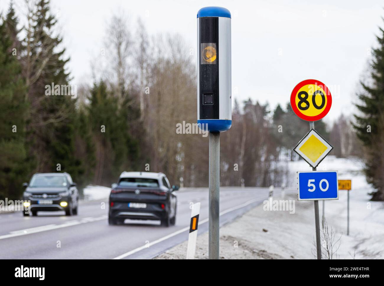 Speed cameras (traffic safety cameras) on Riksväg 50, just north Motala ...