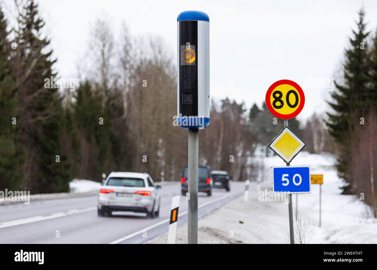 Speed cameras (traffic safety cameras) on Riksväg 50, just north Motala ...