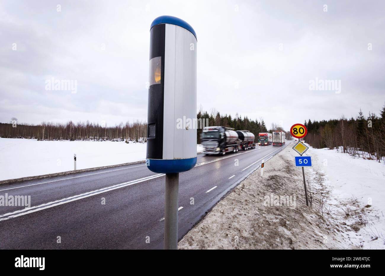 Speed cameras (traffic safety cameras) on Riksväg 50, just north Motala ...