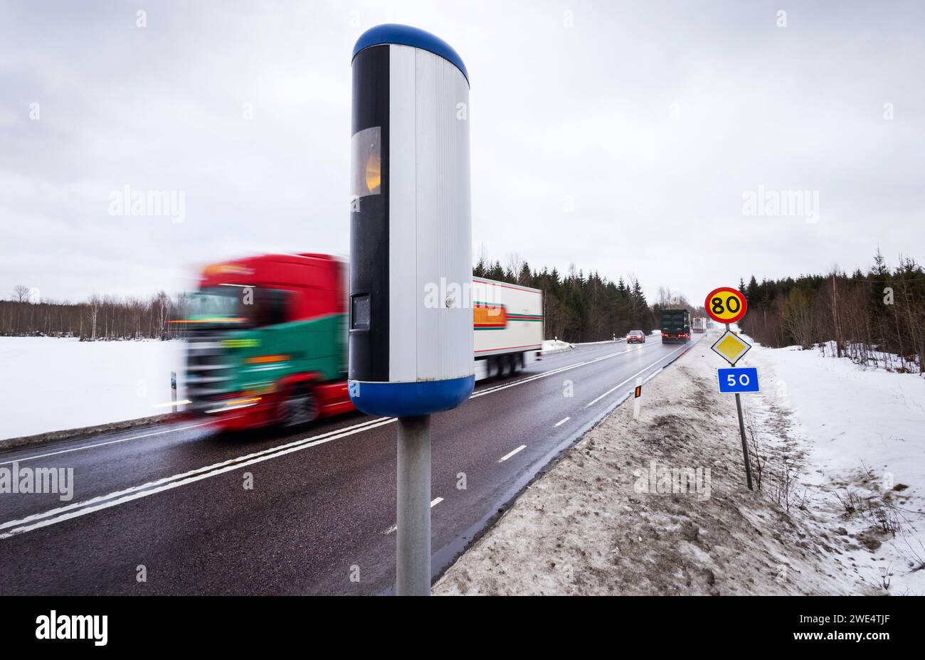 Speed cameras (traffic safety cameras) on Riksväg 50, just north Motala ...