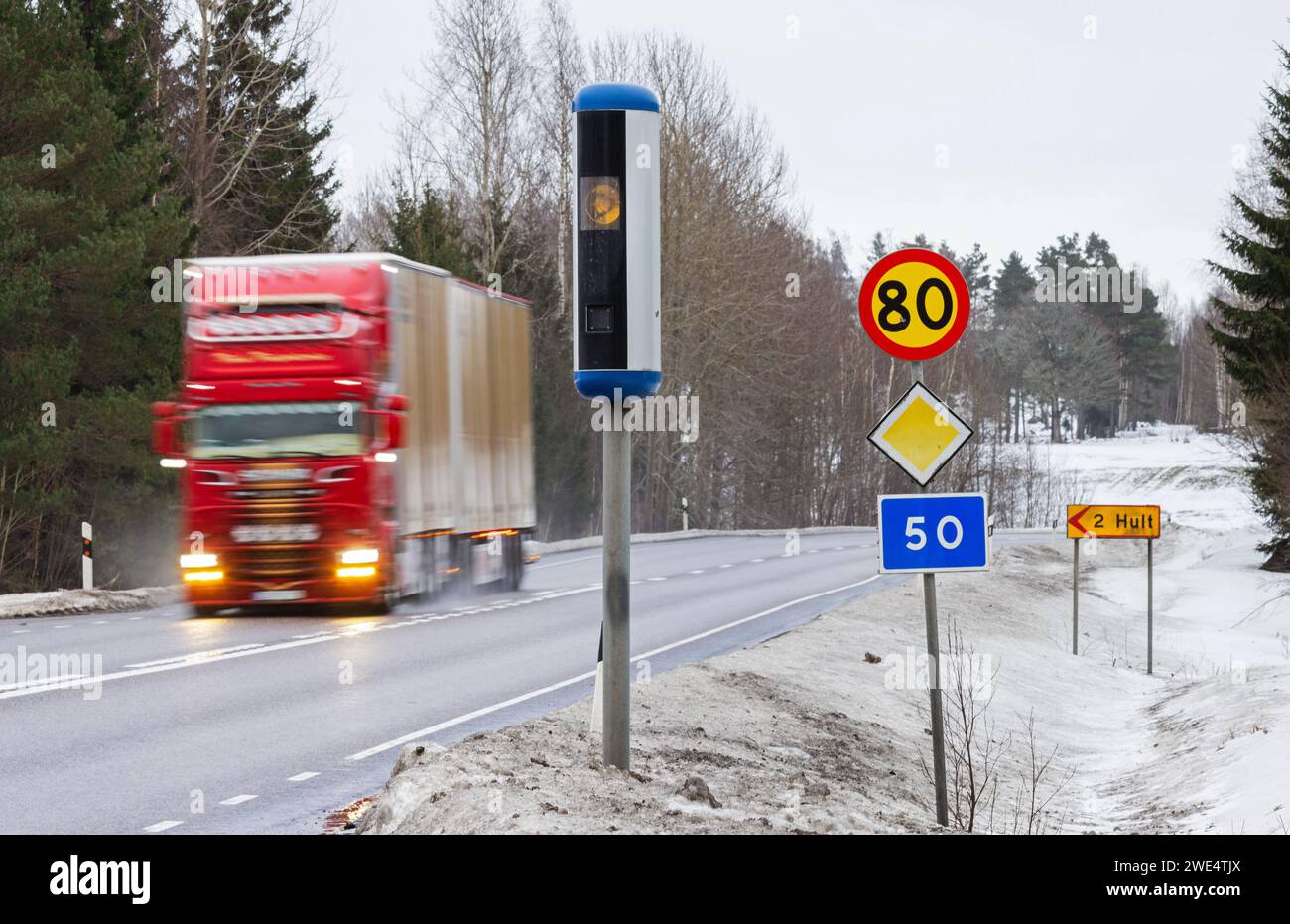 Speed cameras (traffic safety cameras) on Riksväg 50, just north Motala ...