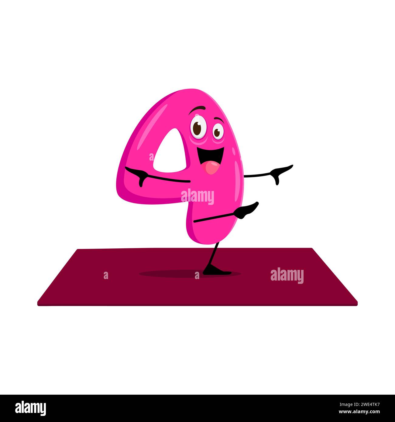 Cartoon math number four character on yoga fitness sport. Isolated ...