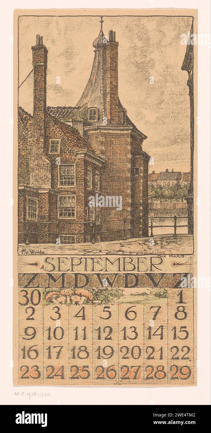 Calendar magazine September with cityscape in The Hague, Ferdinand van ...