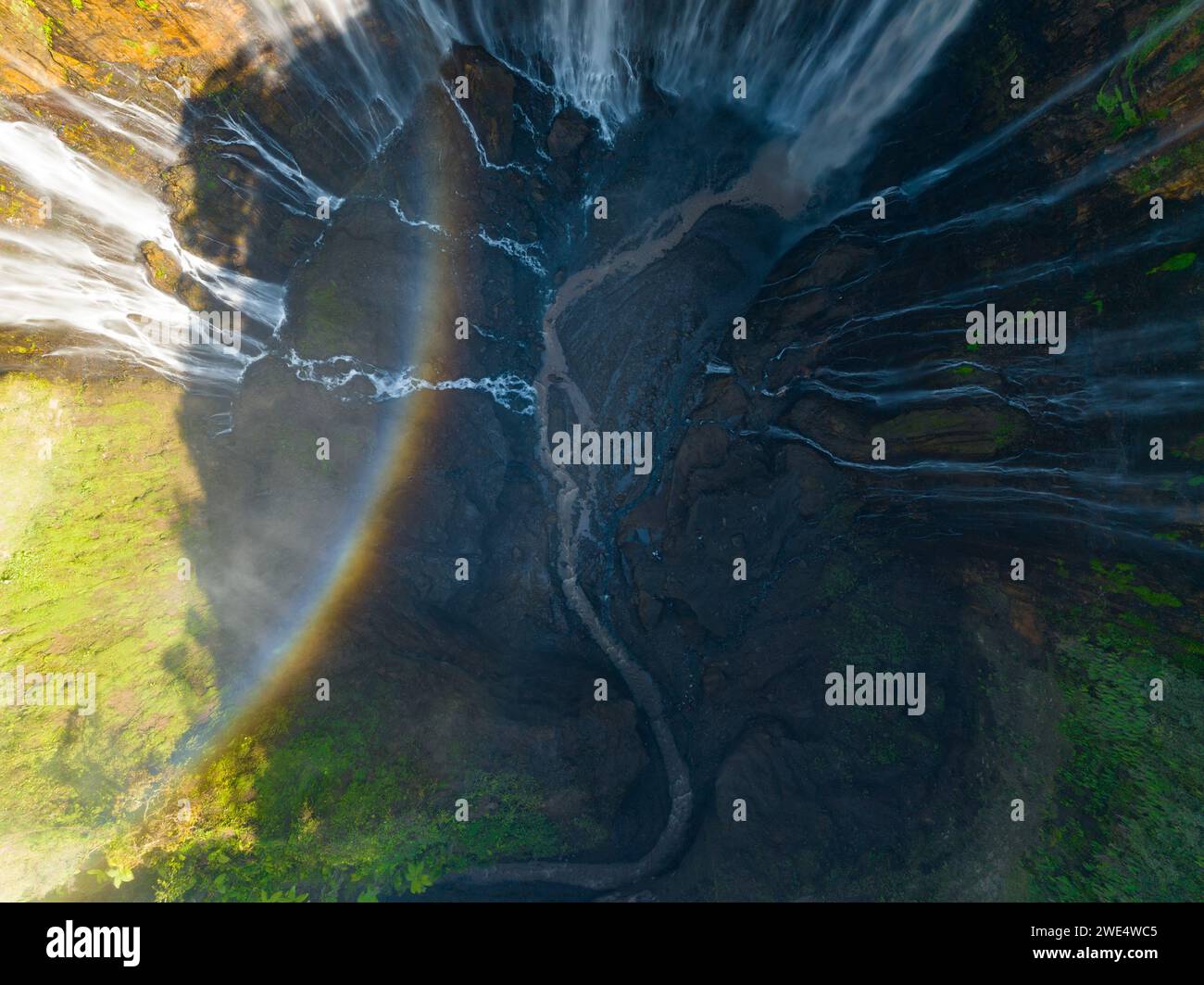 Aerial view of Panorama Tumpak Sewu Waterfalls also known as Coban Sewu ...
