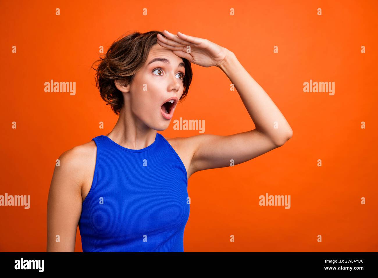 Profile portrait of impressed speechless person hand touch forehead ...