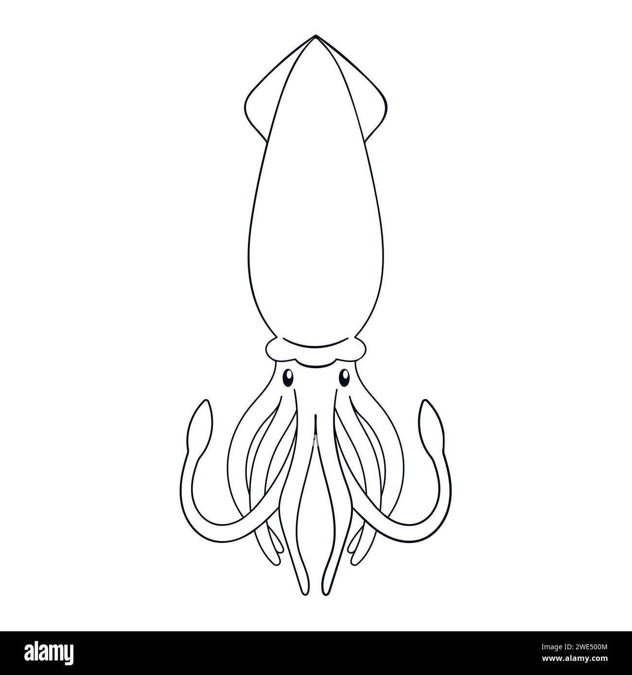 Squid icon in line art style. Hand drawn undersea animal shape. Vector ...