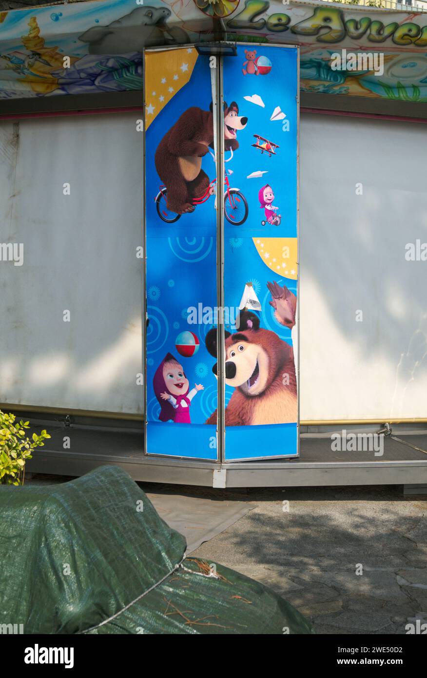 detail of a locked fairground booth Stock Photo - Alamy