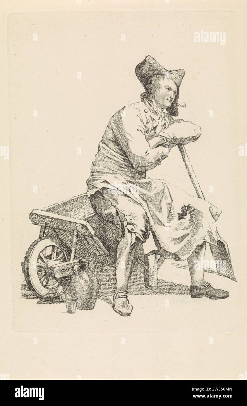 Man sitting on the edge of a wheelbarrow, Mathias de Sallieth, after ...