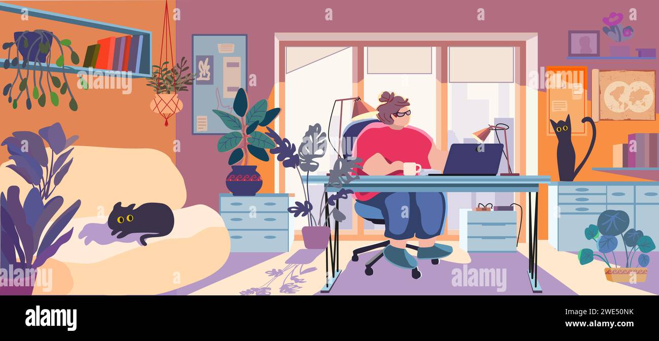 One computer on in big office Stock Vector Images - Alamy