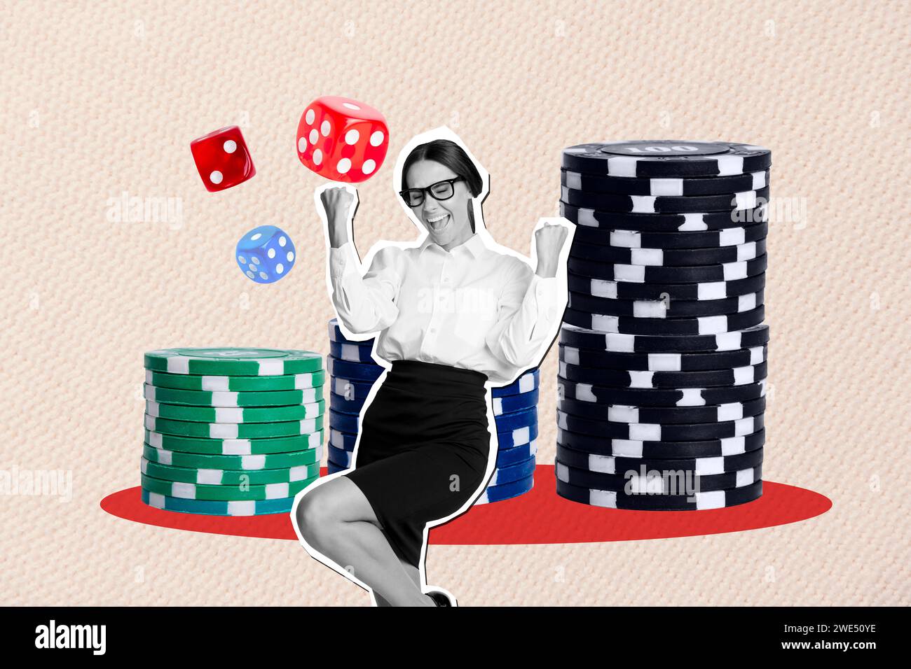 Collage picture illustration image monochrome effect excited happy ...