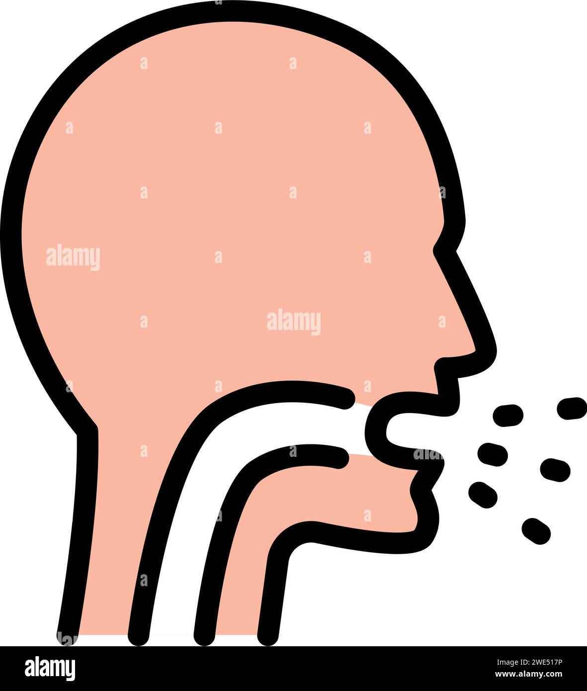 Coughing color icon. Line illustration. Sneezing. Viral infection, influenza, flu cold symptom ...