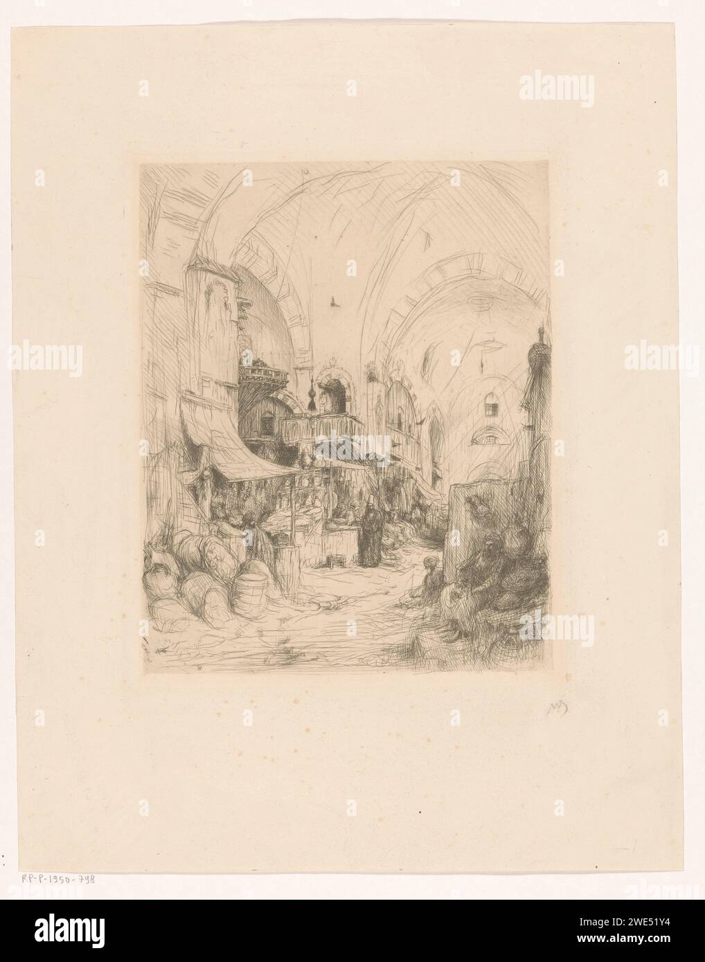 Bazaar in Constantinople, Marius Bauer, 1877 - 1932 print Figures on a ...