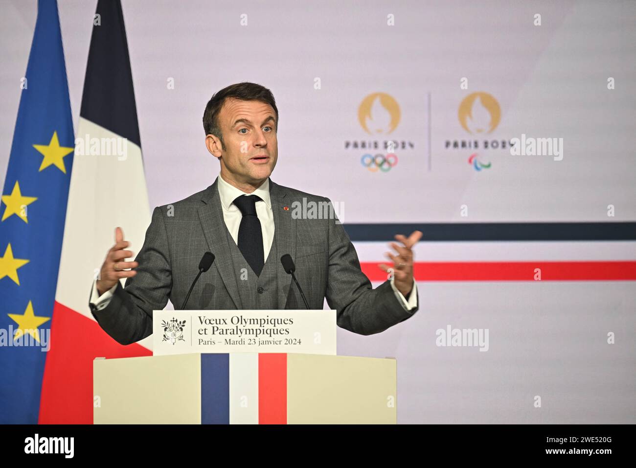 Paris, France. 23rd Jan, 2024. French President Emmanuel Macron ...