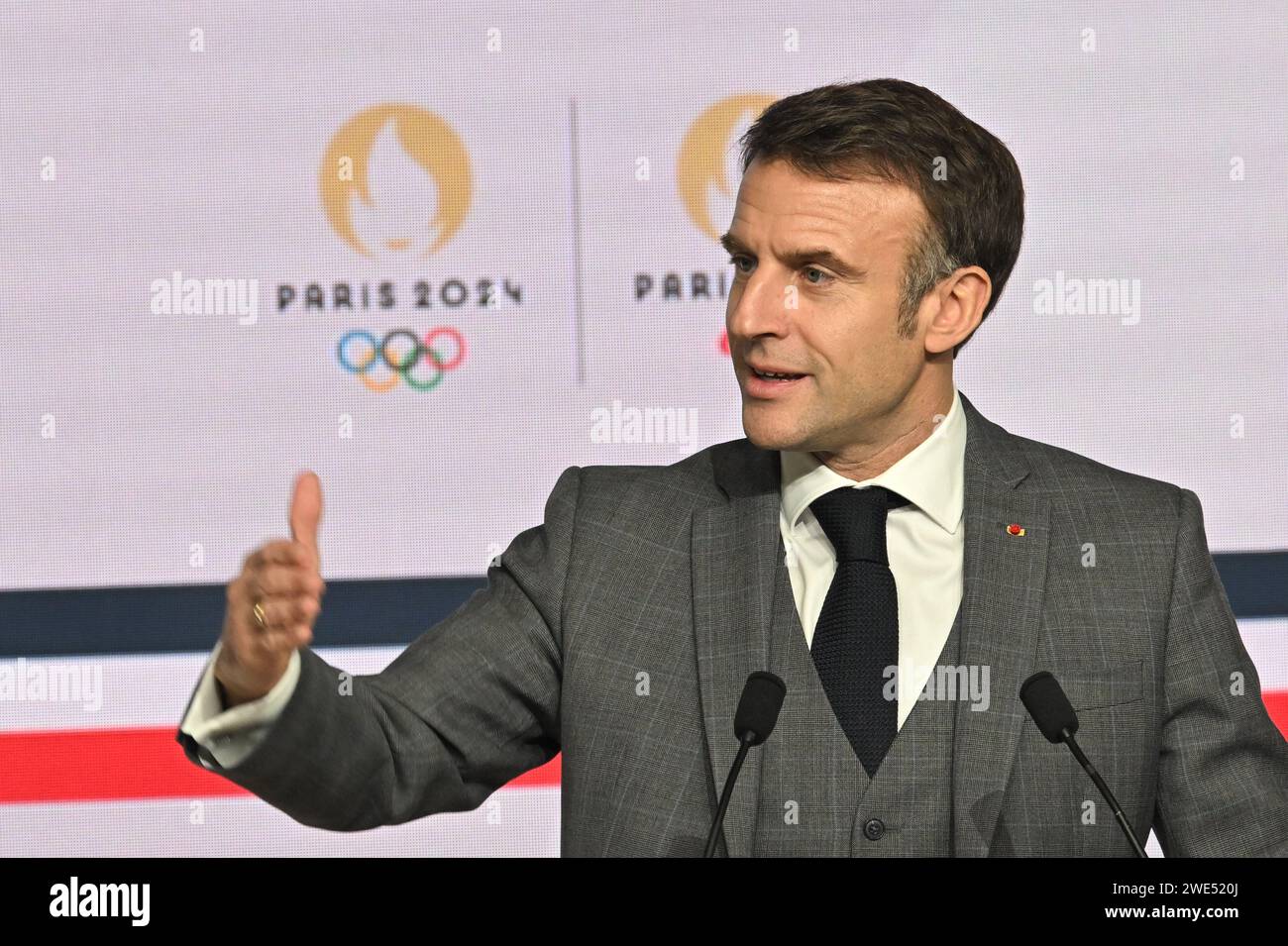 Paris, France. 23rd Jan, 2024. French President Emmanuel Macron ...
