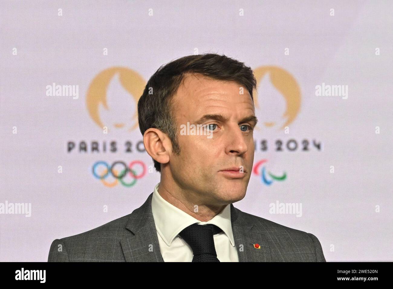 Paris, France. 23rd Jan, 2024. French President Emmanuel Macron ...
