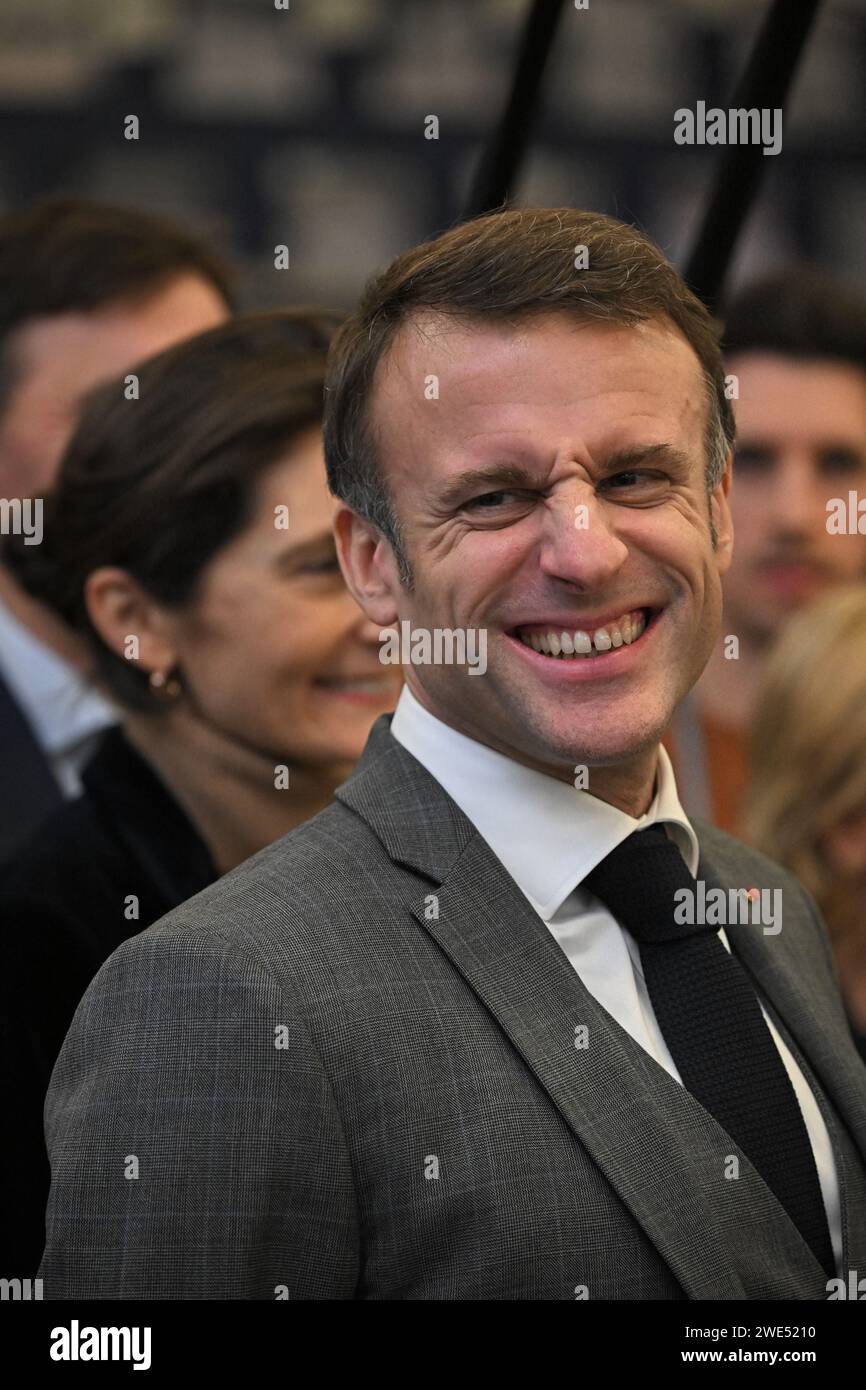 Paris, France. 23rd Jan, 2024. French President Emmanuel Macron during ...