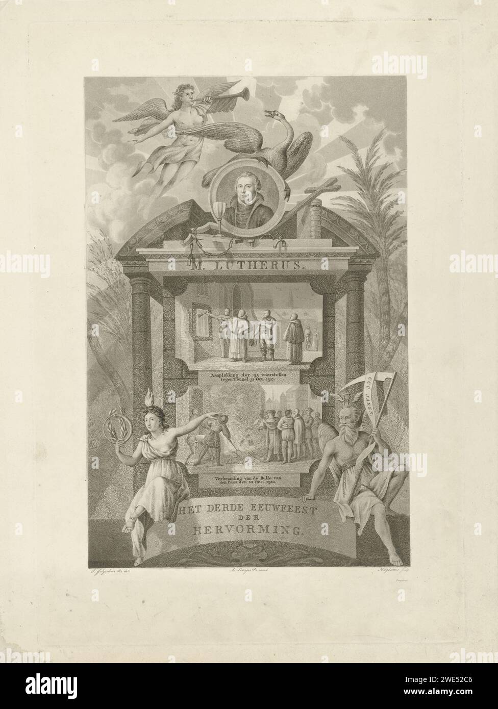 Portrait of Luther with allegorical figures, Willem Hendrik Hoogkamer ...