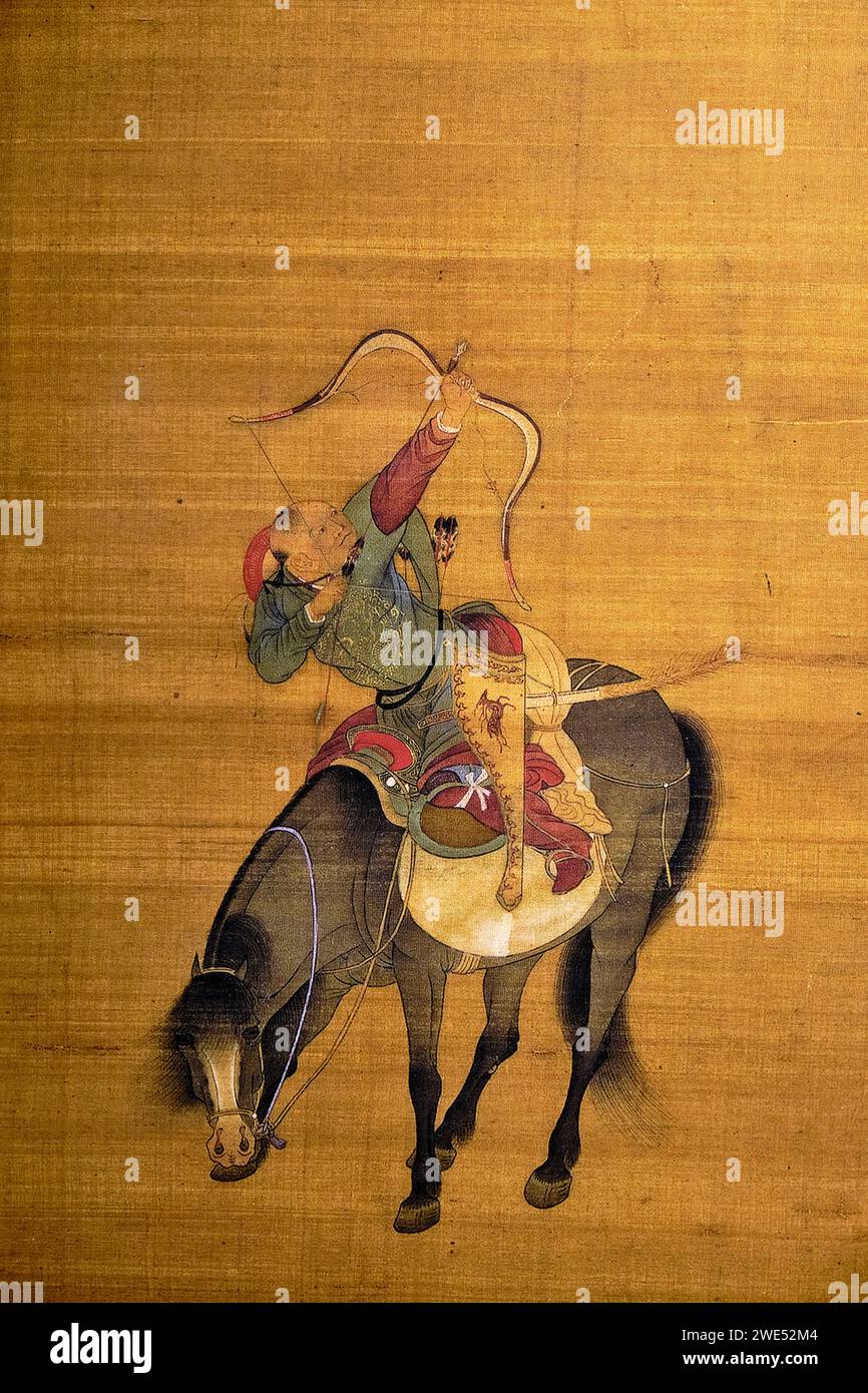 Taiwan, Taipei, Palace Museum, Kublai Khan hunting, silk painting 1280 ...