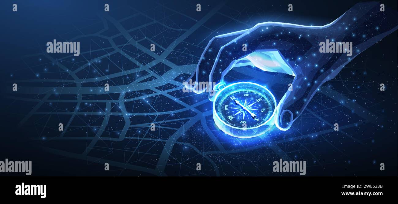 Compass in digital hand. Business strategic compass, Vision crisis ...