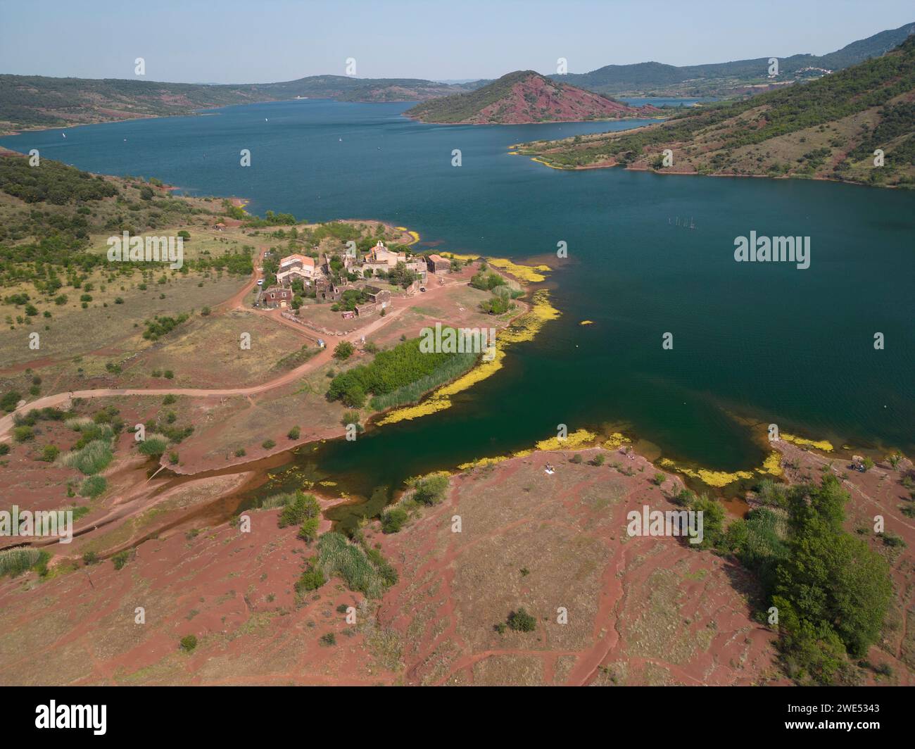 Aerial view of Lac du Salagou - Salagou Lake, near Celles, Clermont l ...