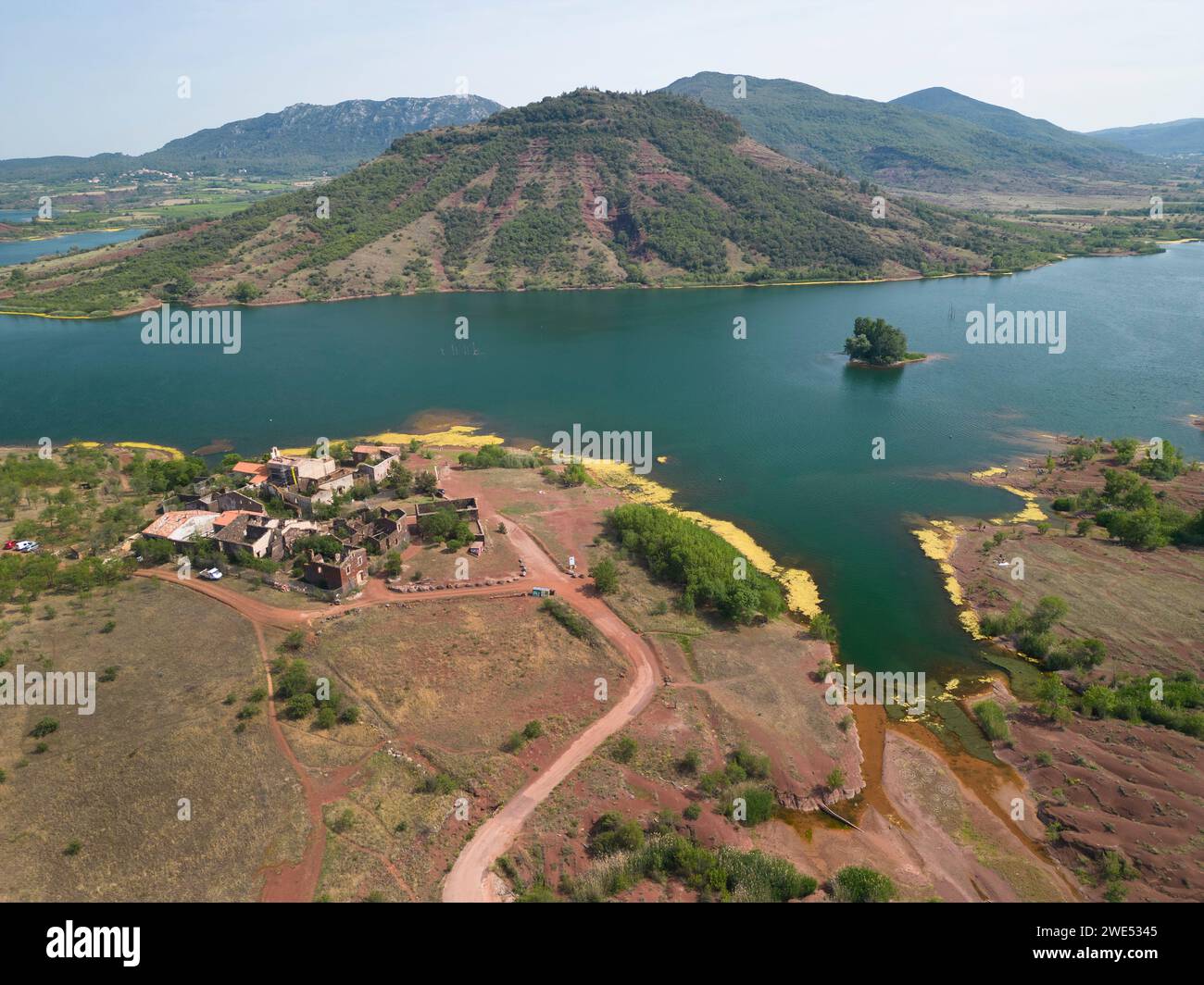 Aerial view of Lac du Salagou - Salagou Lake, near Celles, Clermont l ...