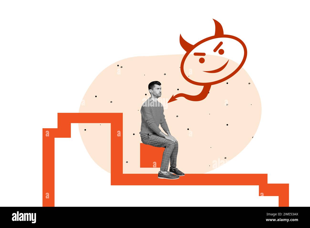 Collage photo of young upset man sitting on podium bullied by society ...