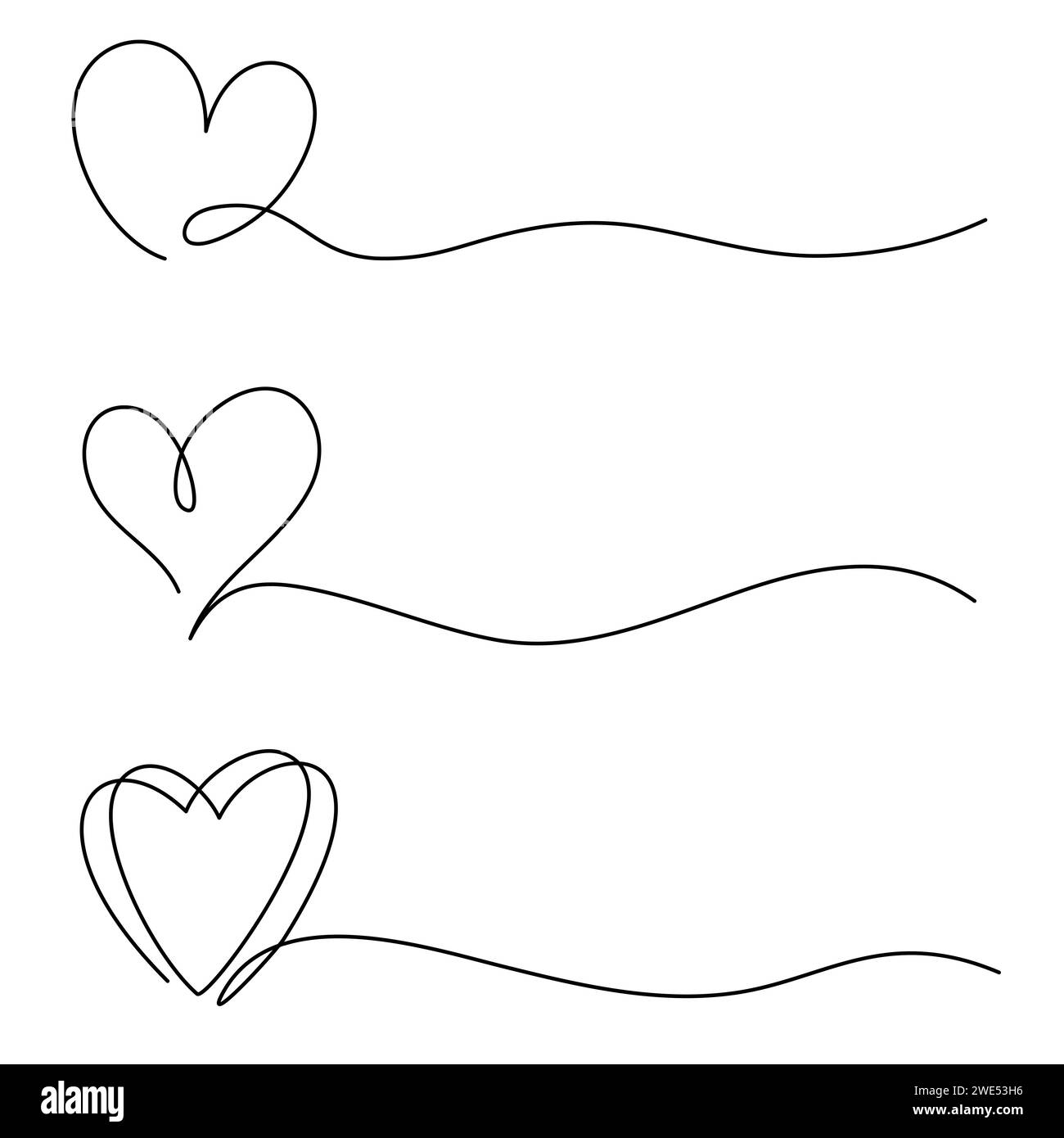 Heart one line drawing. Set of doodle vector illustrations Stock Vector ...