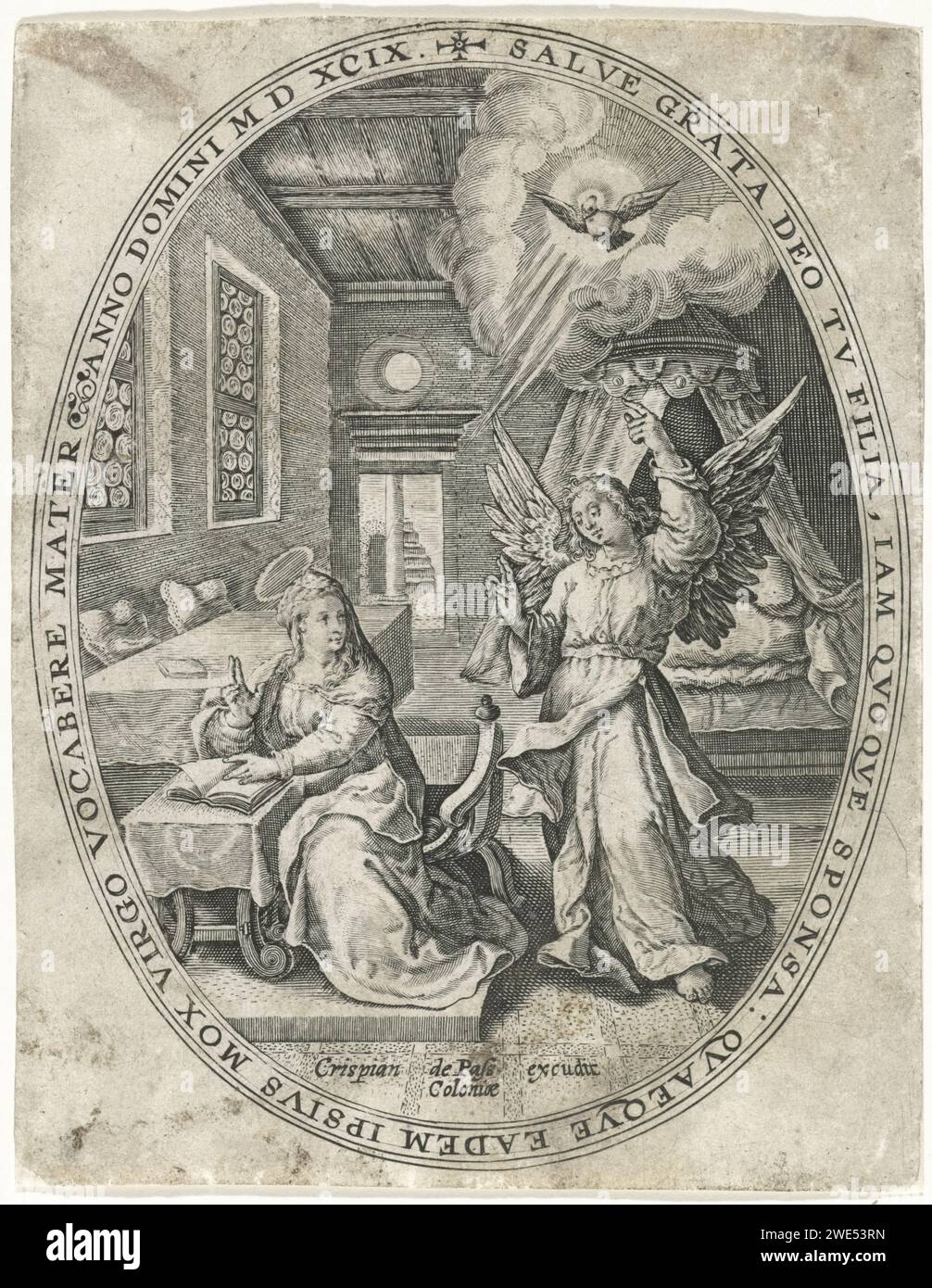 Annunciation, Crispijn van de Passe (i), c. 1574 - c. 1637 print Maria ...