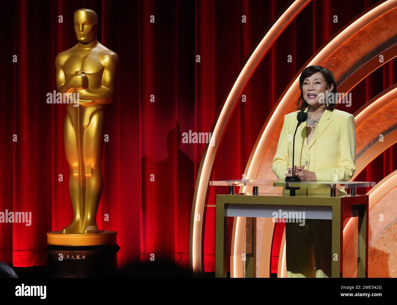 Los Angeles, USA. 23rd Jan, 2024. Janet Yang speaks at the 96th Oscars ...