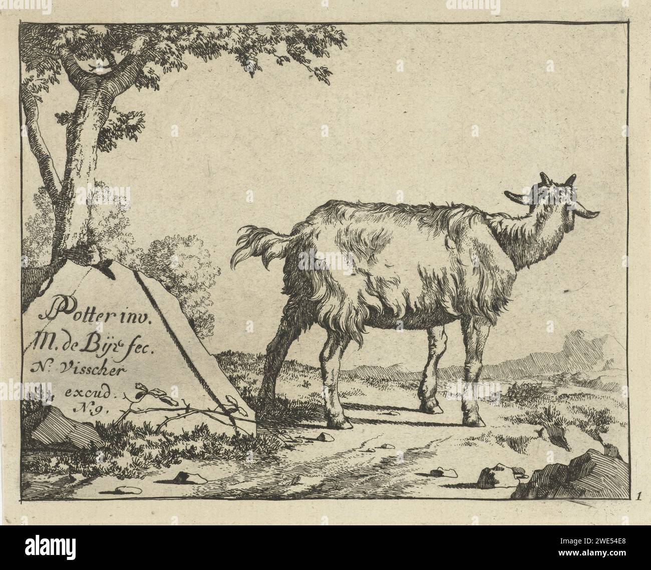 Standing goat from behind, Marcus de Bye, After Paulus Potter, 1761 - c ...