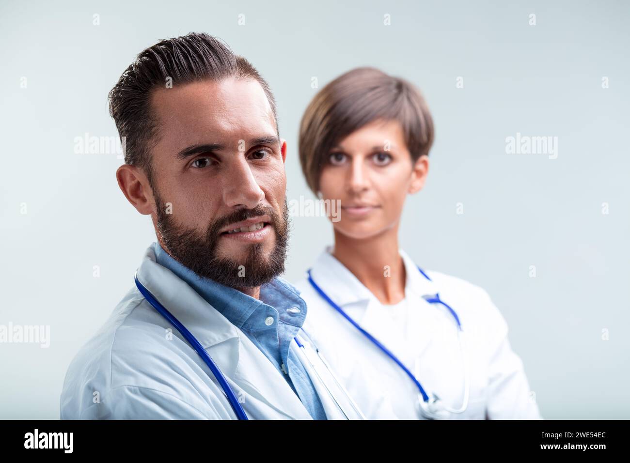 The healthcare experts stand ready, with the man's confident smile ...