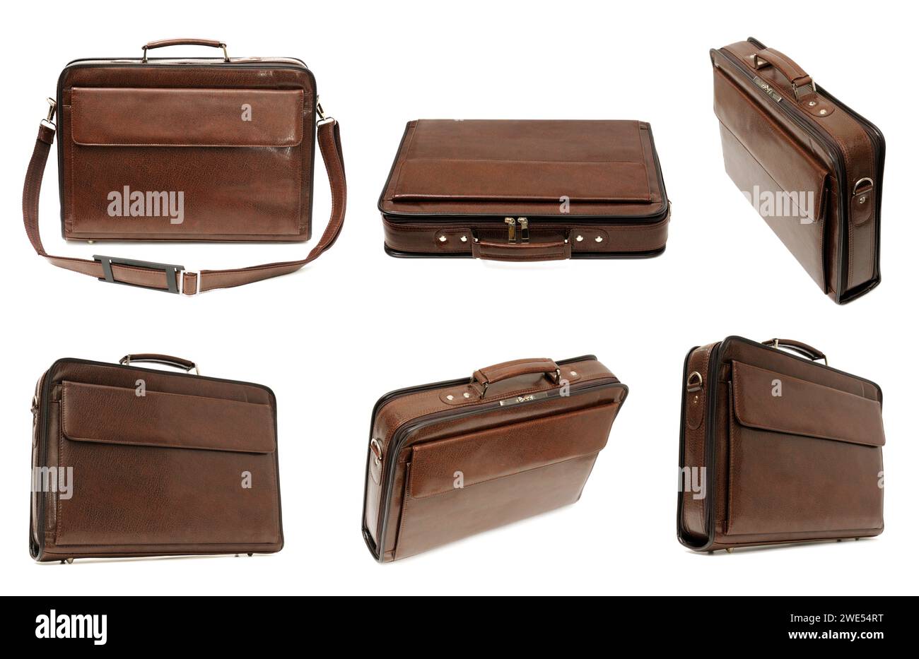 Collection of briefcases from different angles isolated on white ...