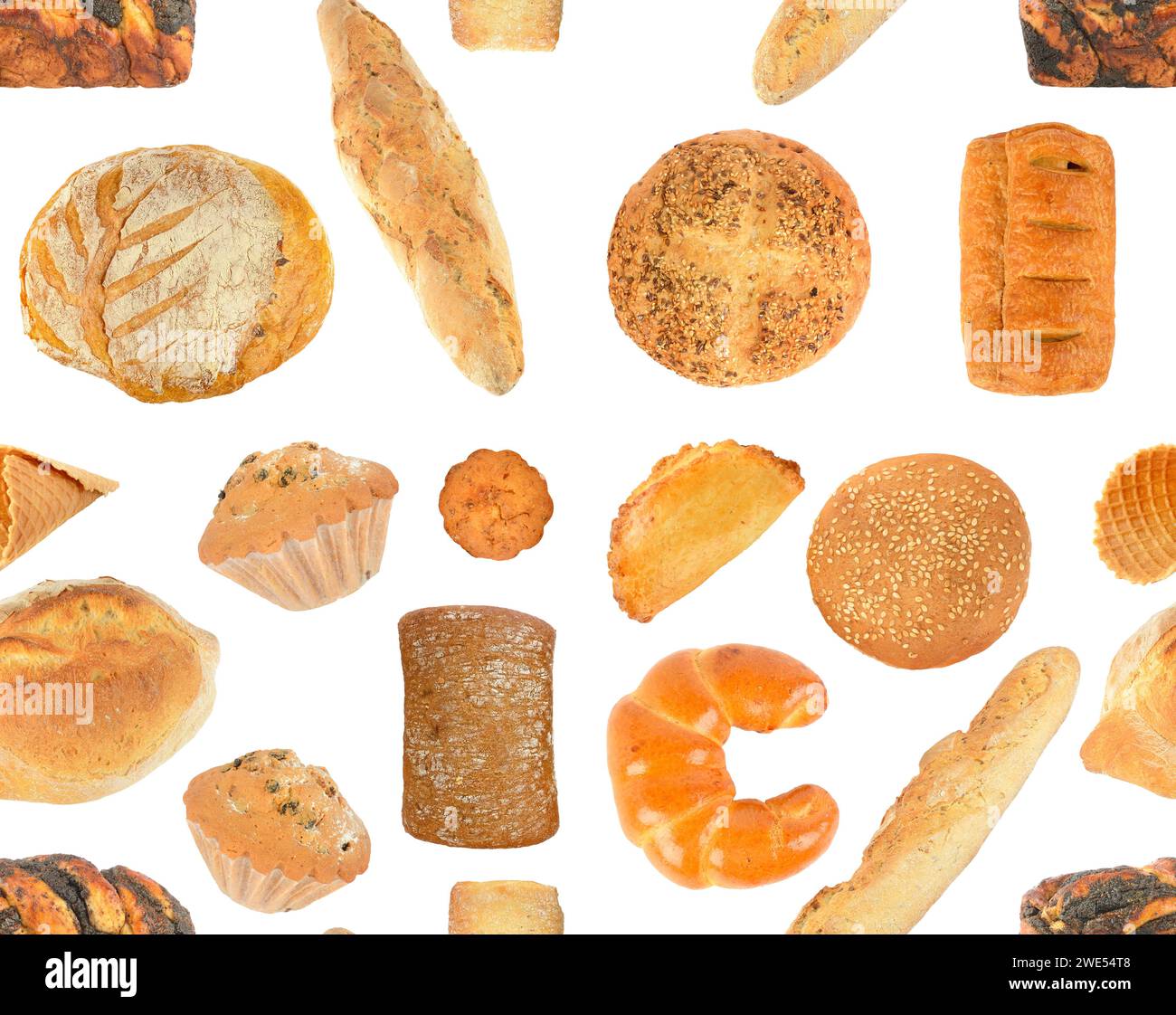 Beautiful seamless pattern of bread products isolated on white ...