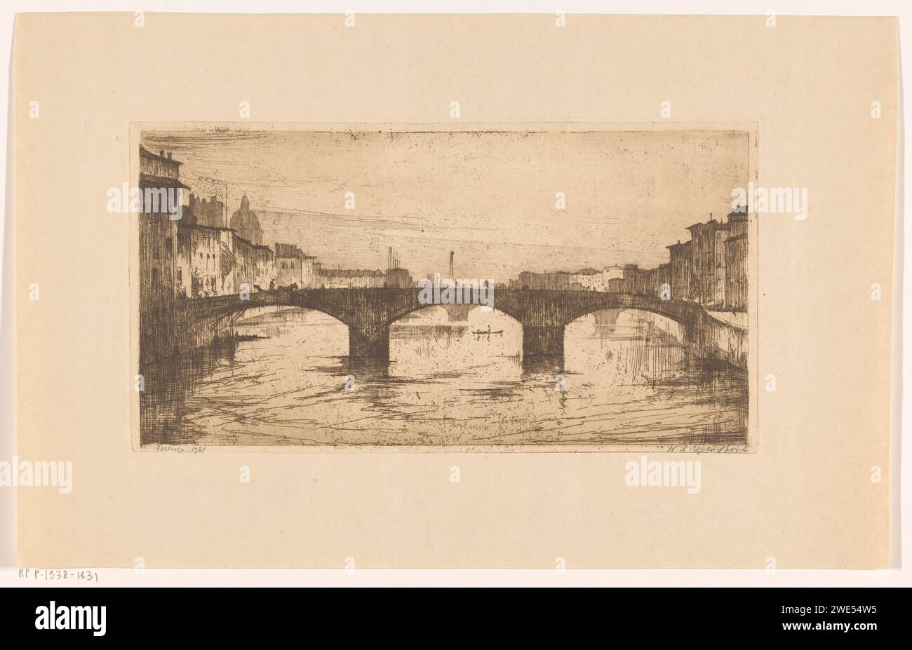 Firenze, Willem Adrianus Grondhout, 1921 print A bridge over the Arno ...