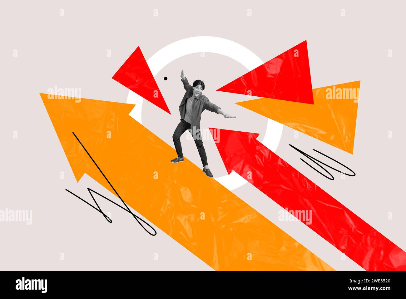 Image picture collage of happy cheerful guy balancing on huge arms ...