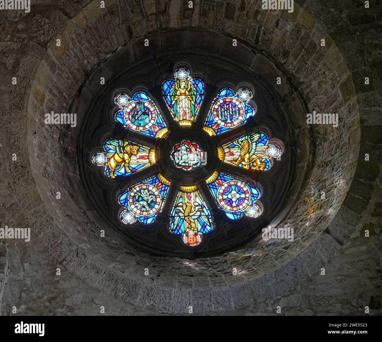 UK, Wales, Pembrokeshire, St Davids Cathedral, Rose Window Stock Photo ...