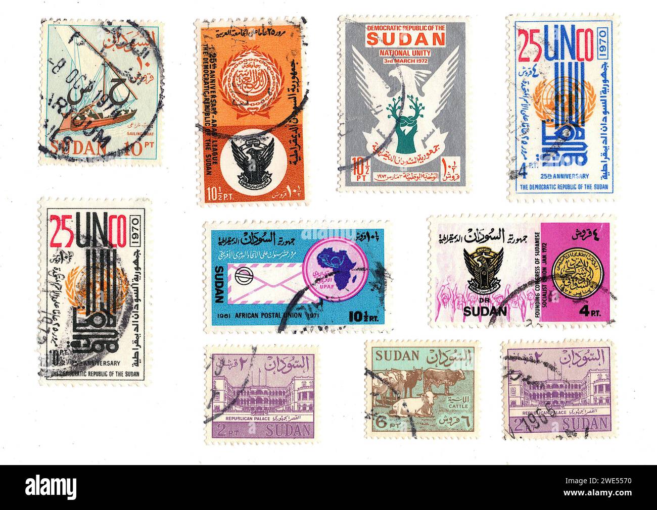 Vintage postage stamps from Sudan isolated on a white background Stock ...