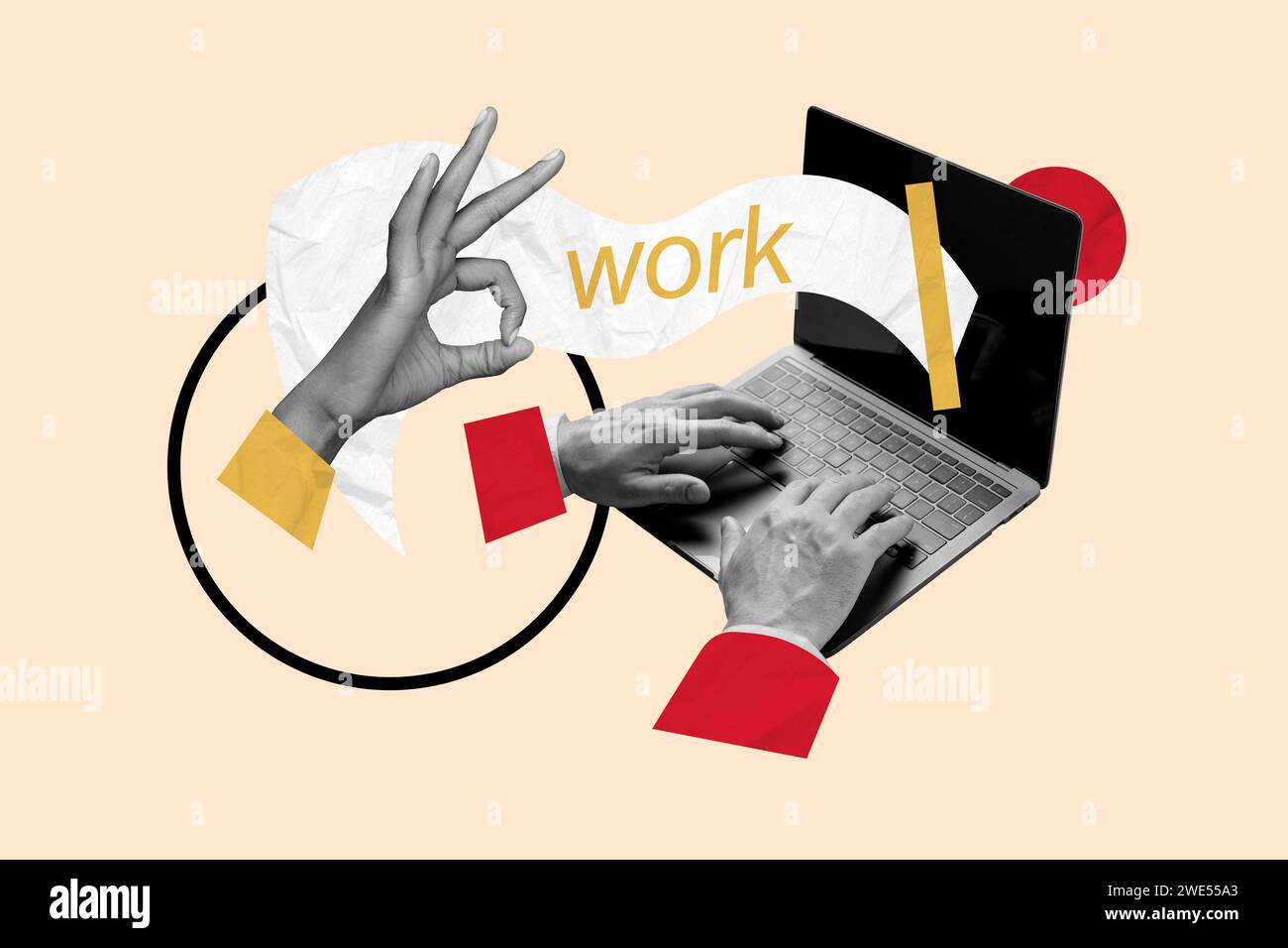 Collage art work conceptual illustration of human hands typing keyboard ...