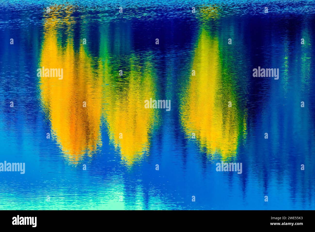 Blue Water Yellow Trees Reflection Abstract Background Gold Lake Autumn ...